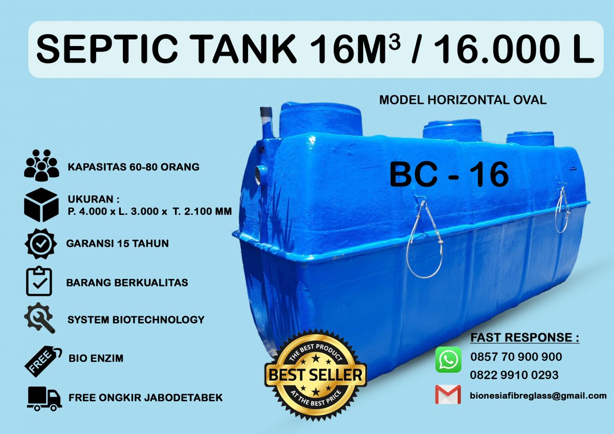 Septic Tank 16.000 Liter (Tipe BC) - Jual Septic Tank Fiberglass Termurah